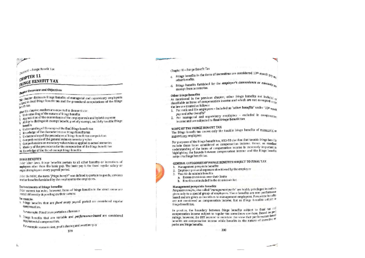 Fringe Benefit Tax Overview: Key Concepts and Regulations (Chapter 11) - Studocu