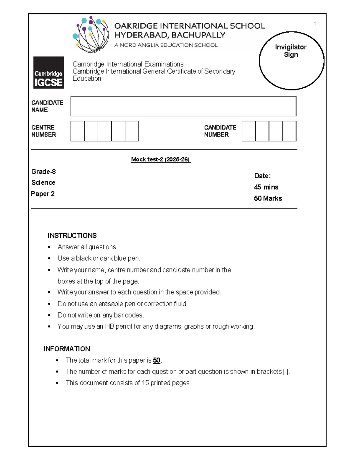MOCK Test 2 - Science Paper 2 - Cambridge IGCSE Exam Guide - Studocu