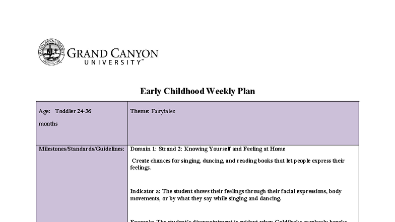 ECE 210 T7 Weekly Plan: Fairytales & Emotional Expression Activities ...