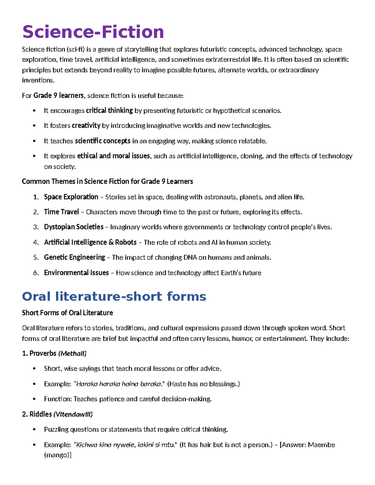 Grade 8 Term 1 Creative Arts Study Notes: Drama Elements & Storylines ...