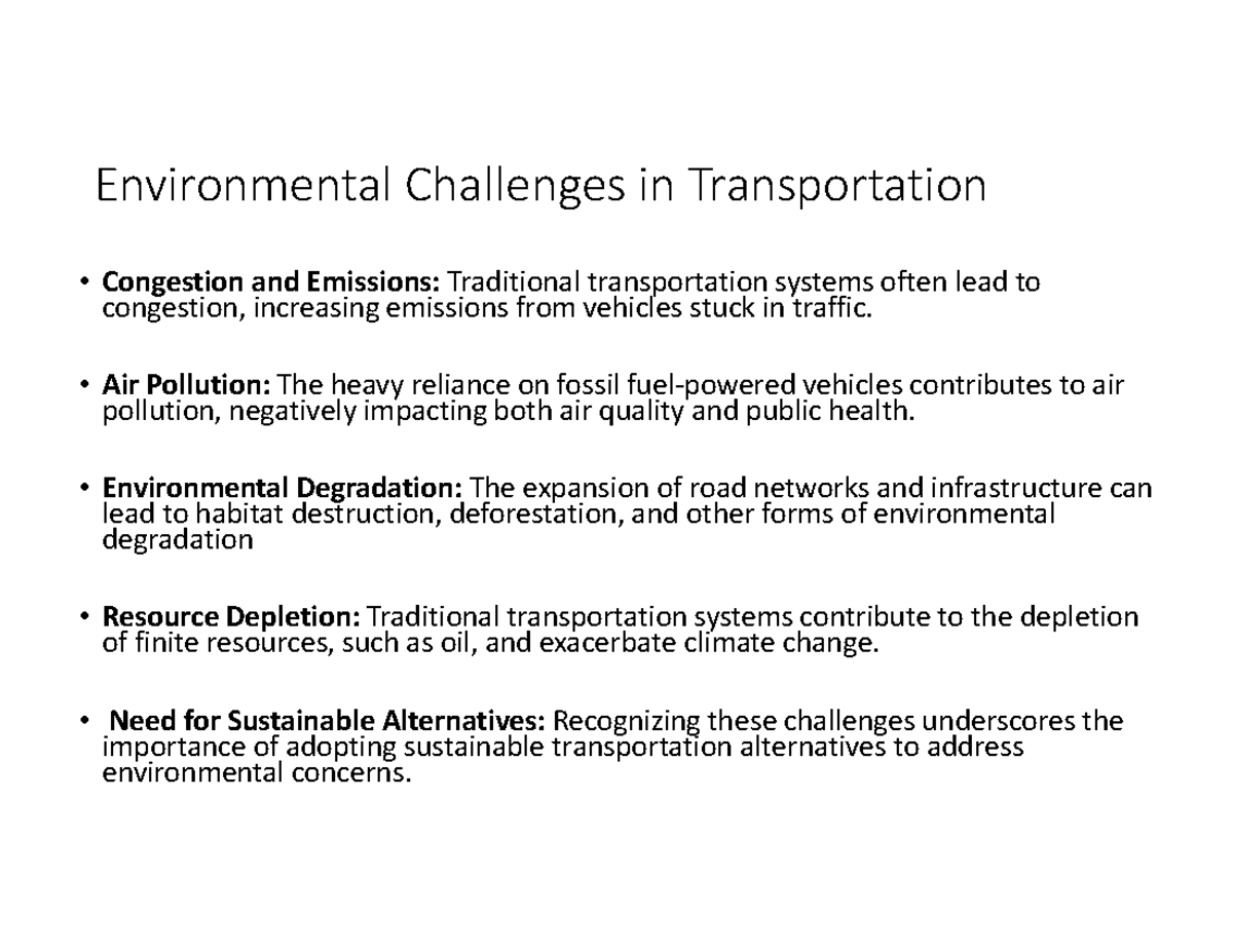 Environmental Aspects of Transportation: Challenges & Sustainable ...