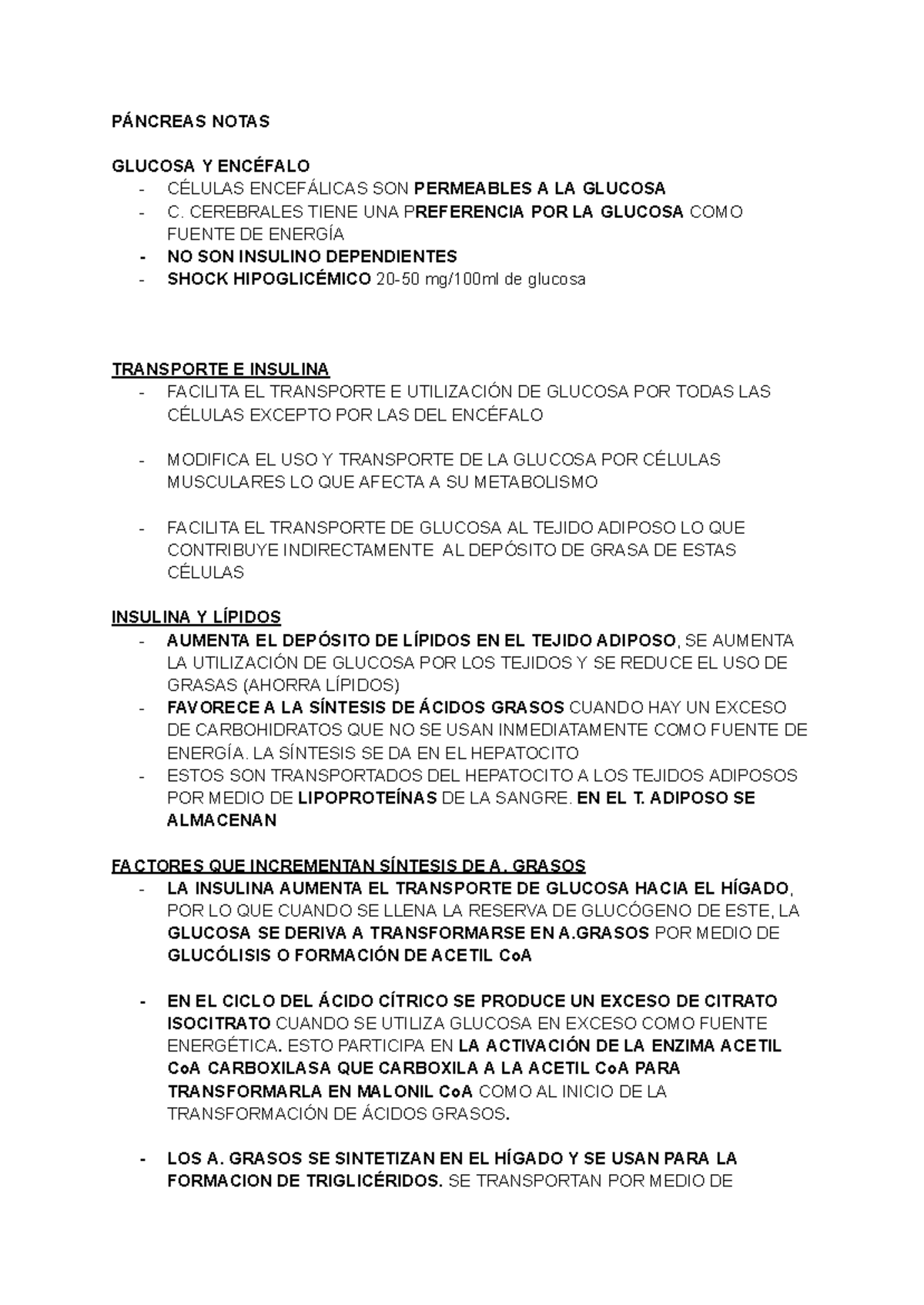 Notas sobre el Páncreas y la Regulación de la Glucosa C. JJJJ - Studocu
