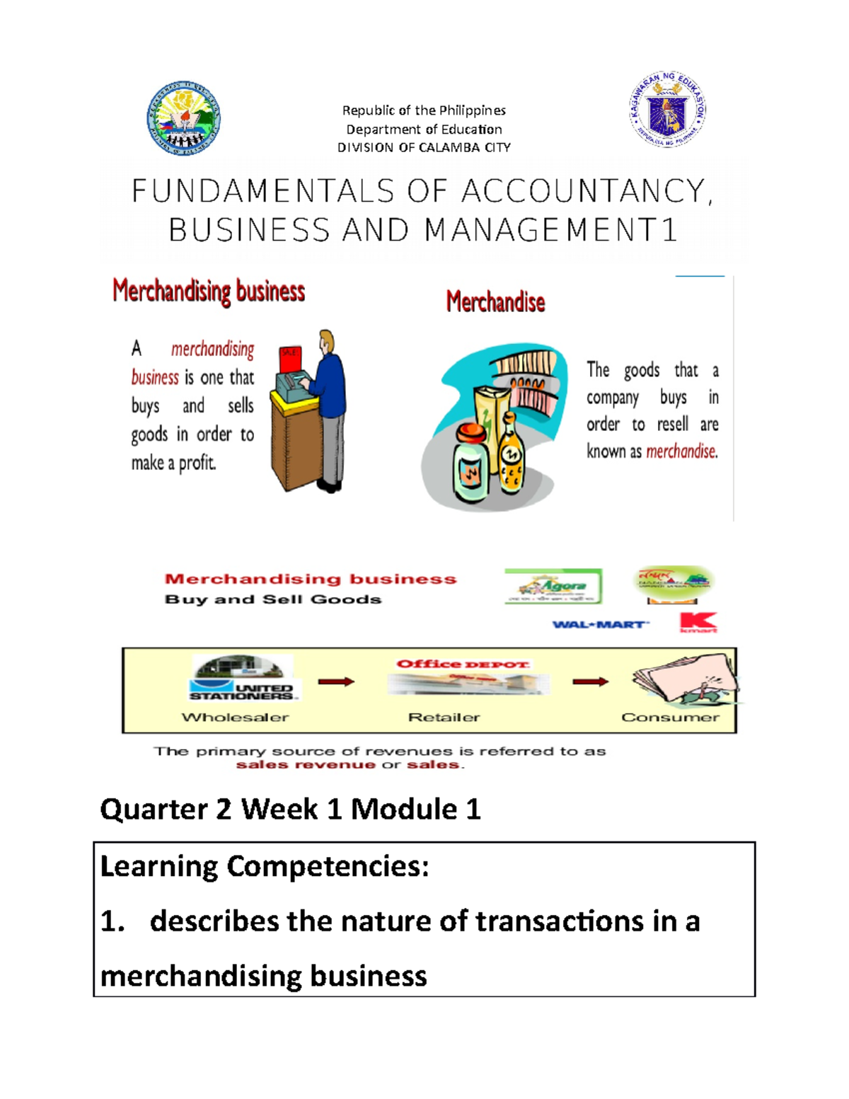 Nature of a Merchandising Business: Module 1 - Quarter 2 Week 1 - Studocu