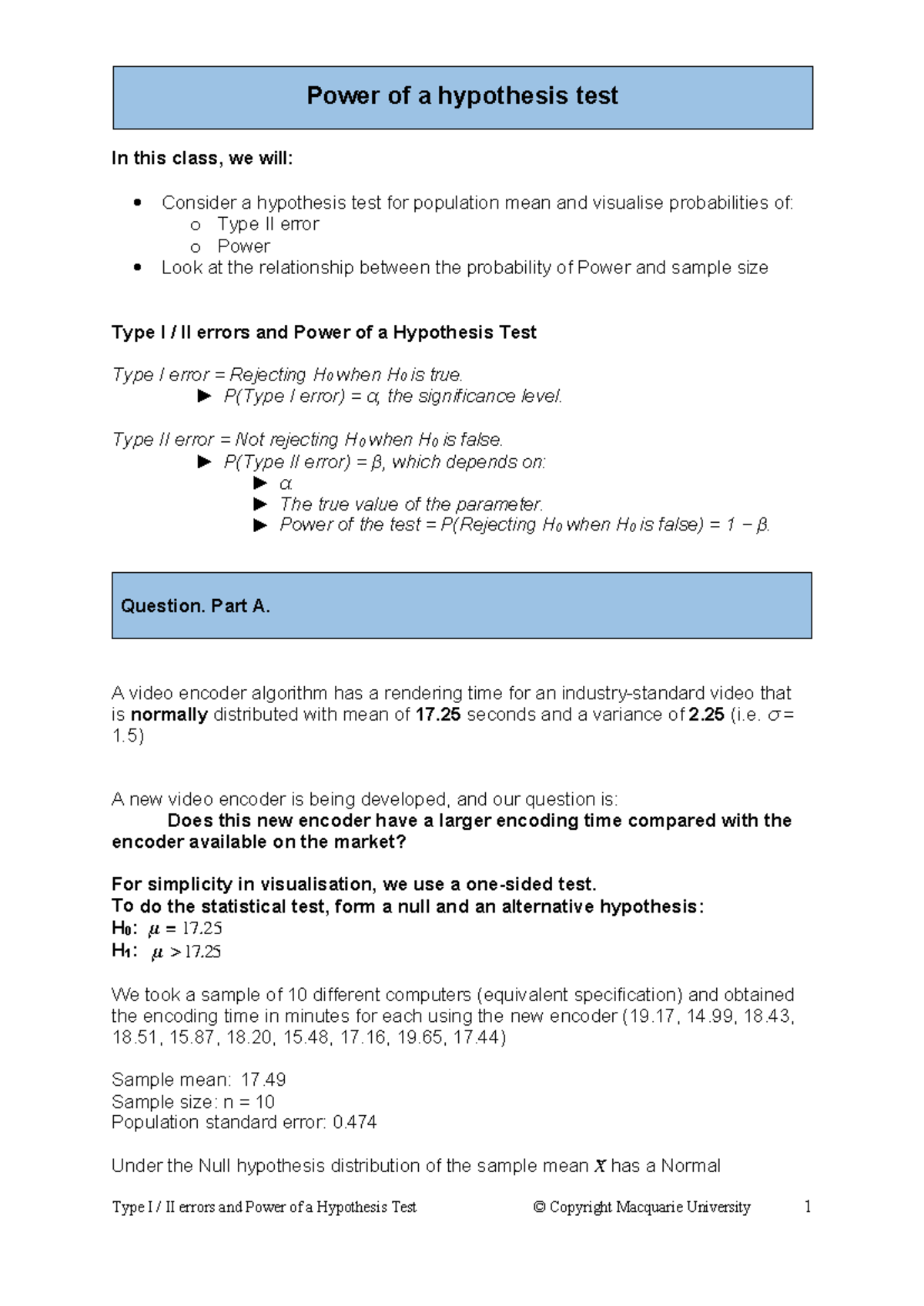 Power and Type II Error Analysis in Hypothesis Testing (Sgtaweek 8 ...