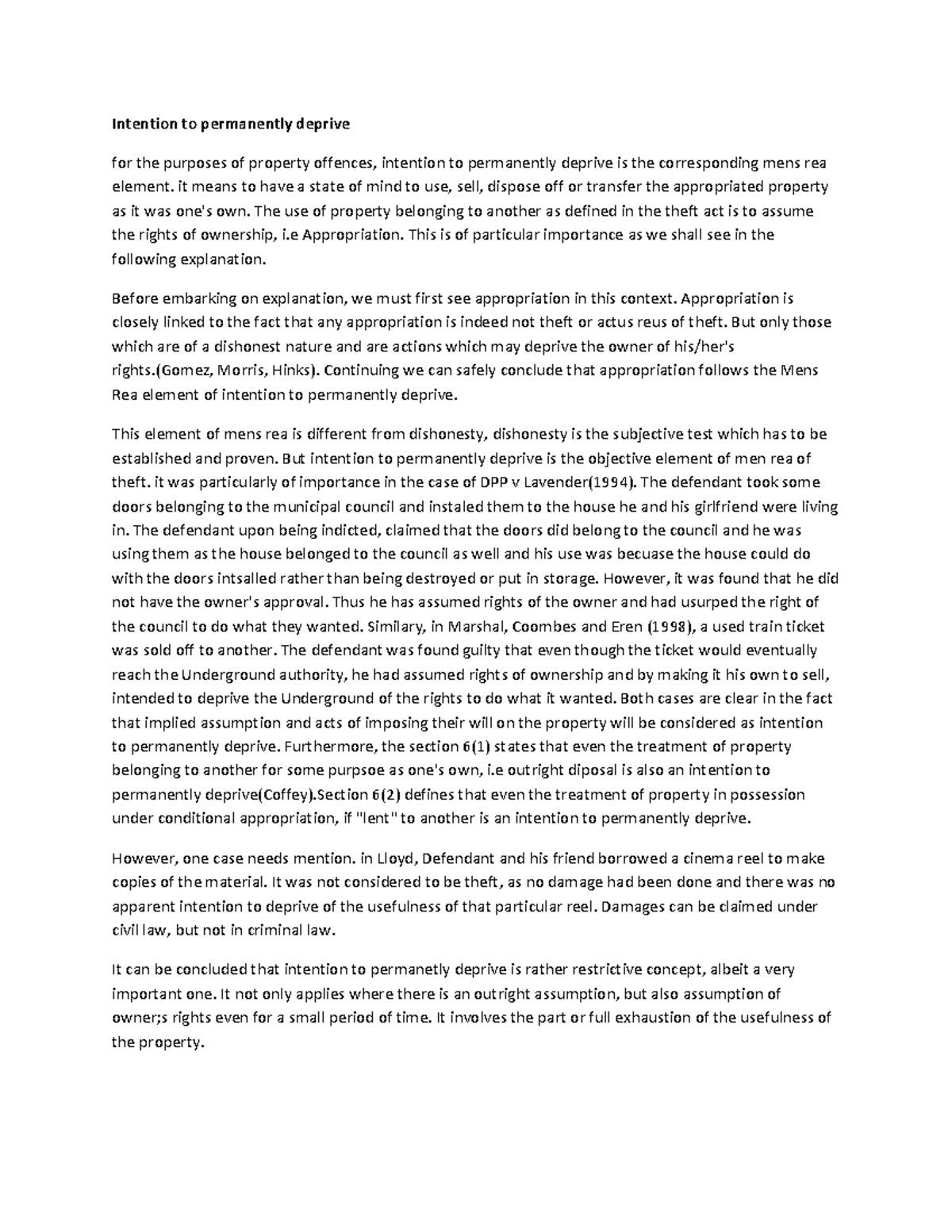 Intention to Permanently Deprive: Key Concepts in Property Offences ...