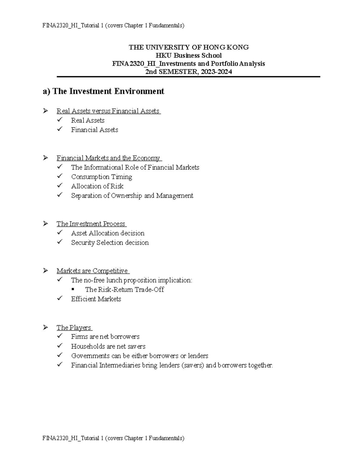 Tutorial 1 Solutions - 111 - THE UNIVERSITY OF HONG KONG HKU Business ...