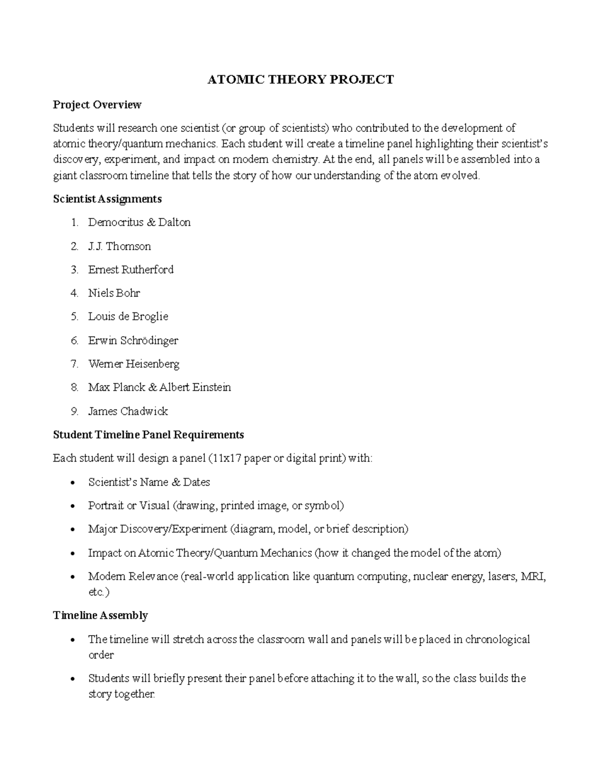 ATOMIC THEORY PROJECT: Timeline of Key Scientists' Contributions - Studocu