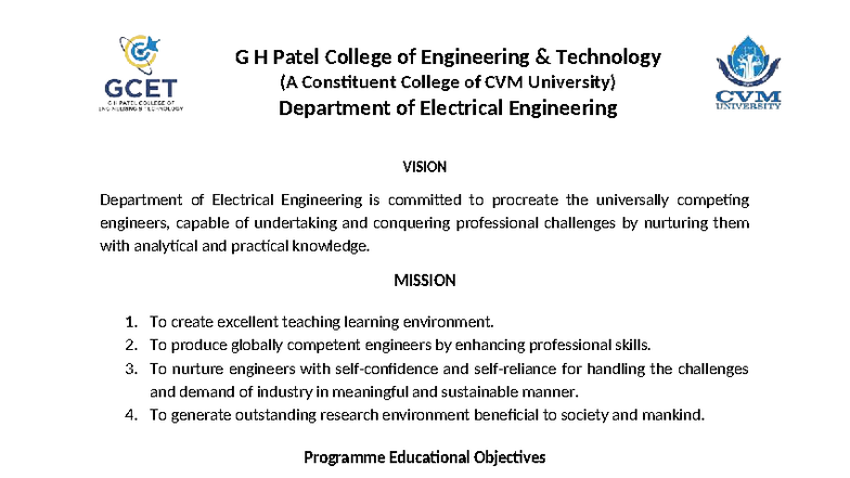 G H Patel College of Engineering: Electrical Engineering Vision ...