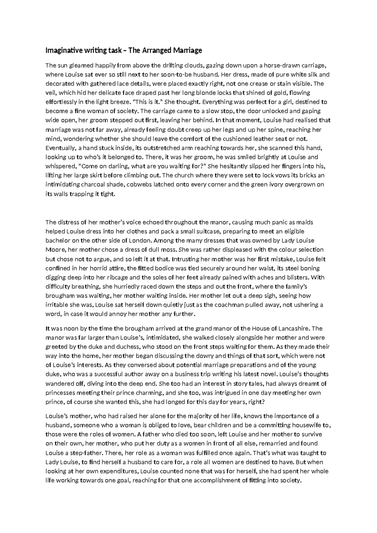 ENG 201: Imaginative Writing Task - The Arranged Marriage Narrative ...