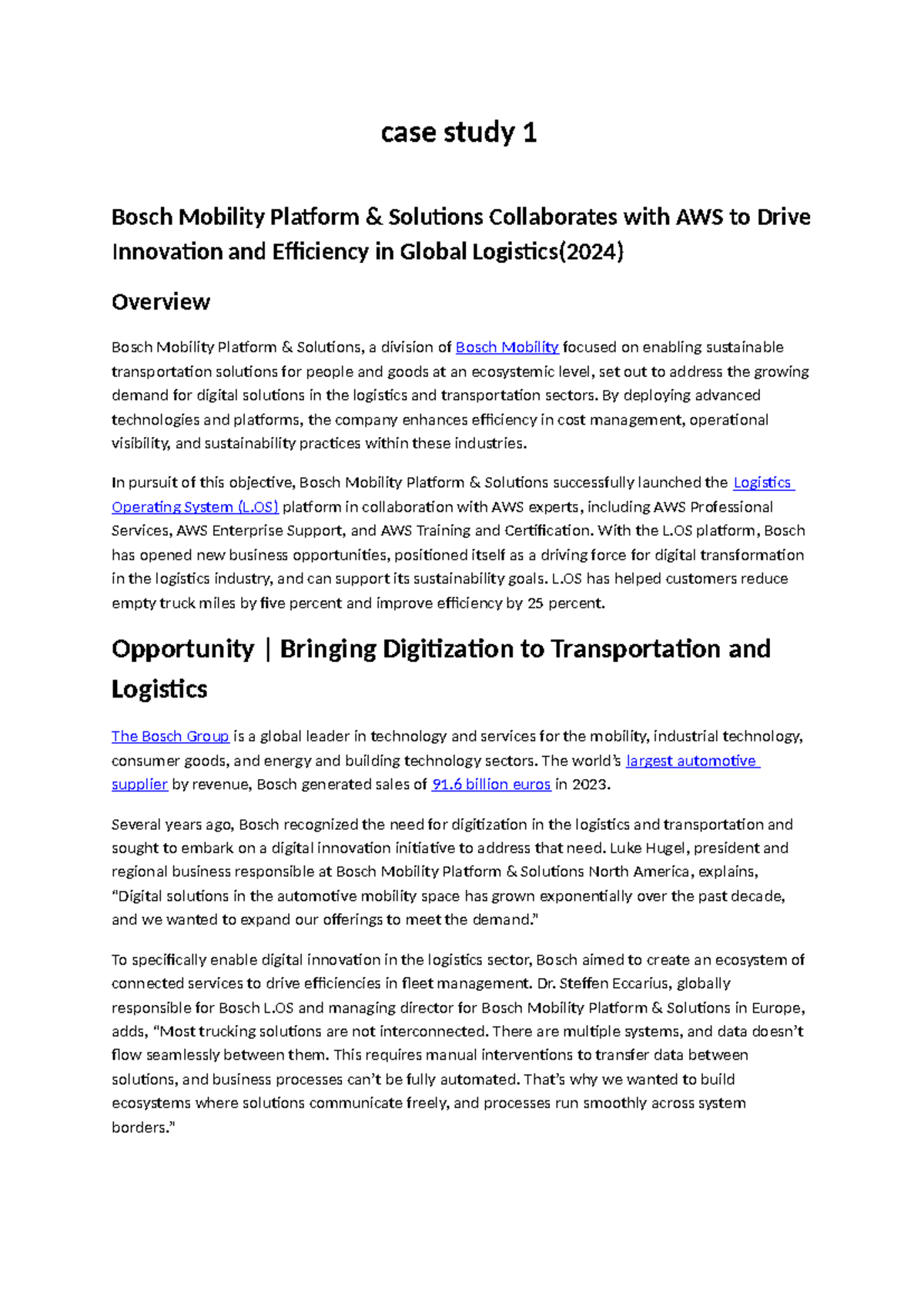 Case study topics - ACTIVITY FOR CLOUD COMPUTING - case study 1 Bosch Mobility Platform & - Studocu