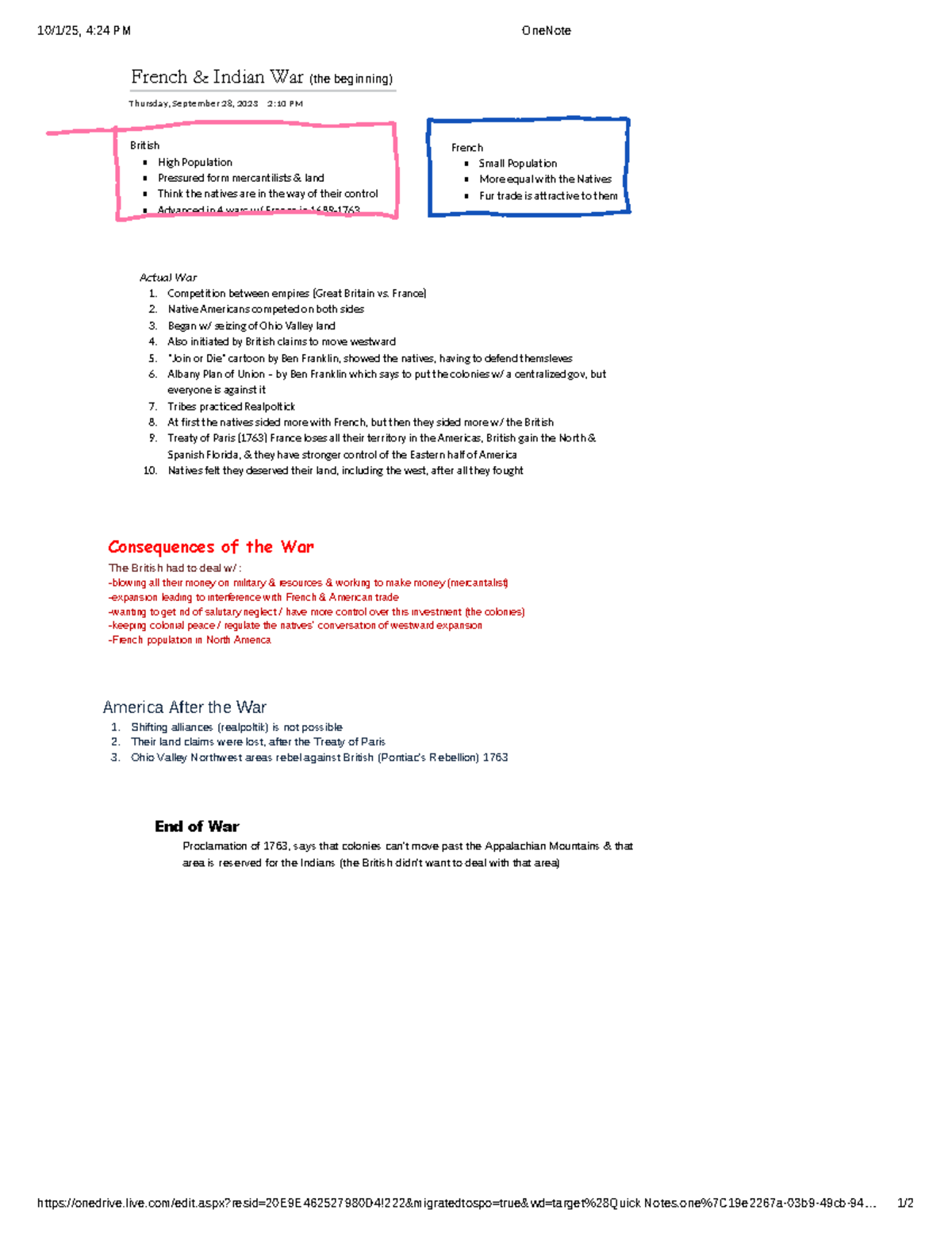 AP History: Notes on the Beginning of the French Indian War - Studocu