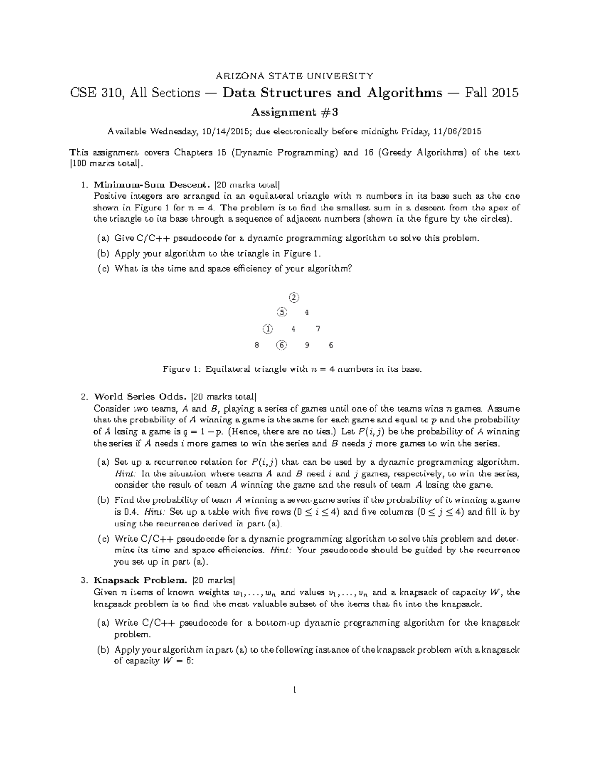 A3 - CSE 310 - ARIZONA STATE UNIVERSITY CSE 310, All Sections — Data Structures and Algorithms ...