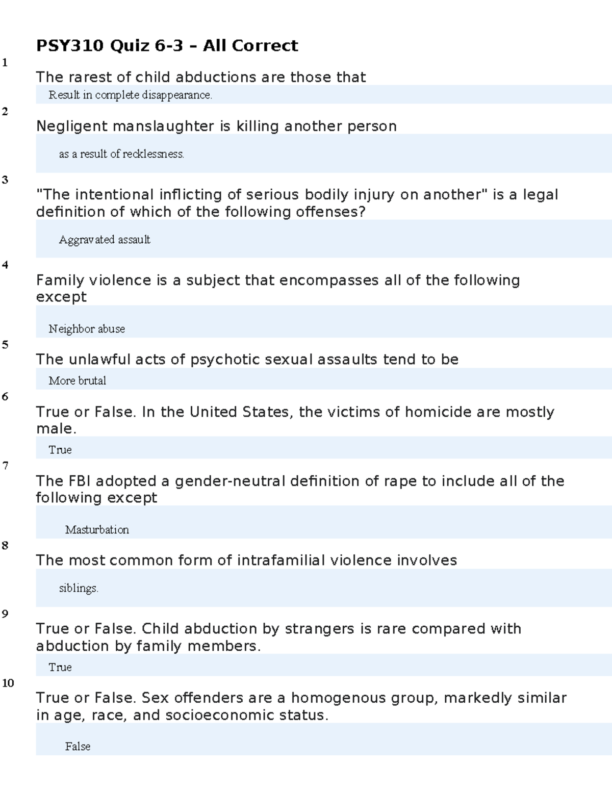 PSY310 Quiz 6 - Key Concepts and Correct Answers - Studocu