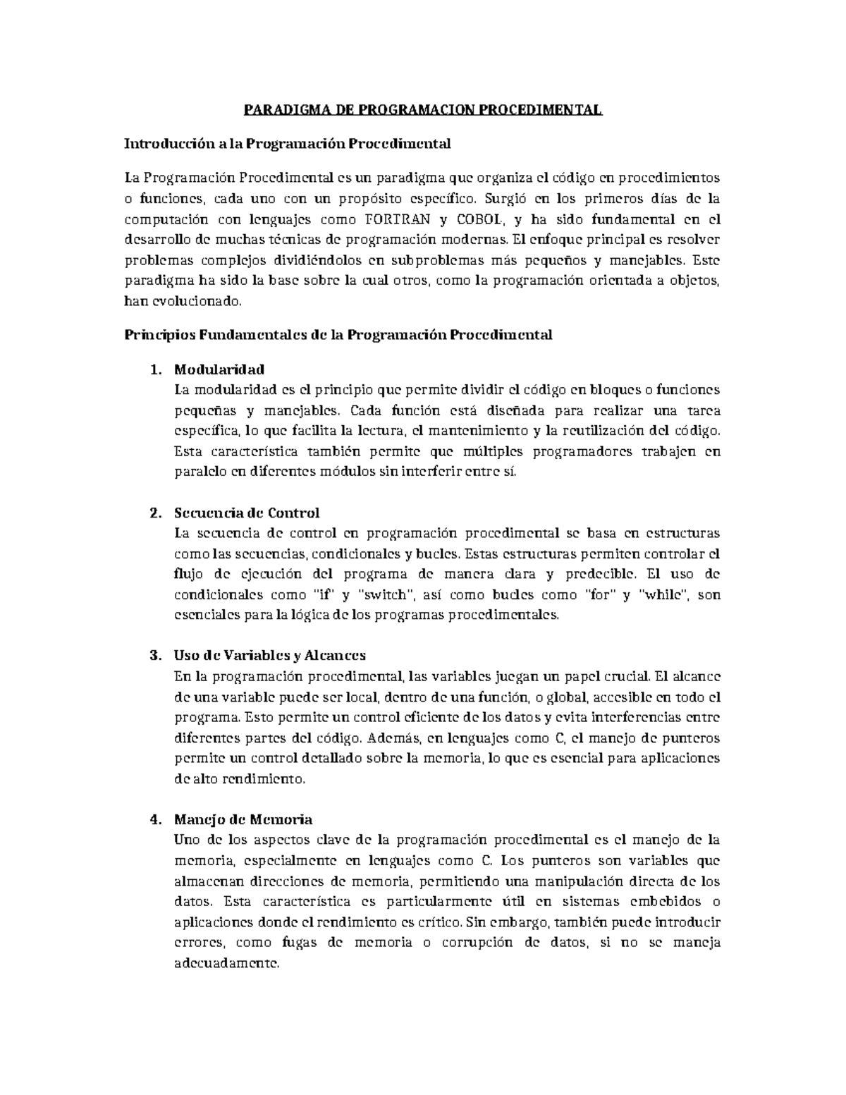 Paradigma de Programación Procedimental: Fundamentos y Principios - Studocu