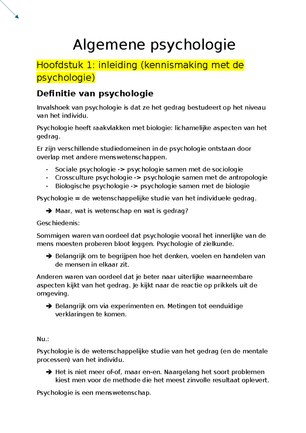 Samenvatting AP - Algemene psychologie Hoofdstuk 1: inleiding ...
