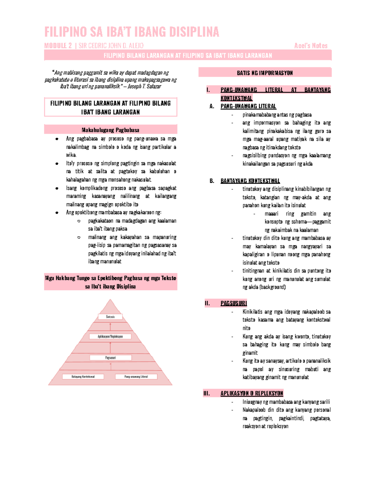 FILIPINO SA IBA’T IBANG DISIPLINA - MODULE 2 NOTES (SIR ALEJO) - Studocu