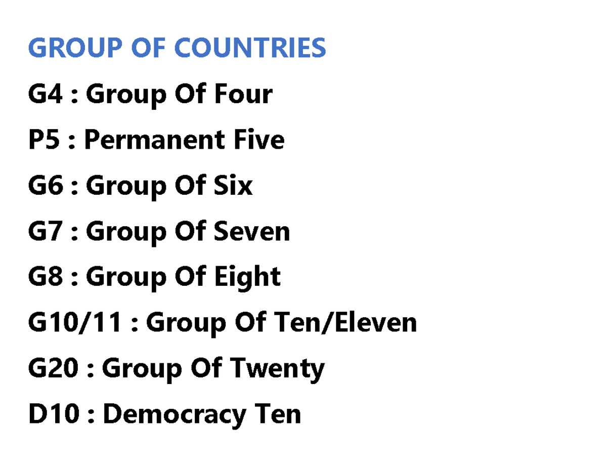 Group of countries - GROUP OF COUNTRIES G4 : Group Of Four P5 ...