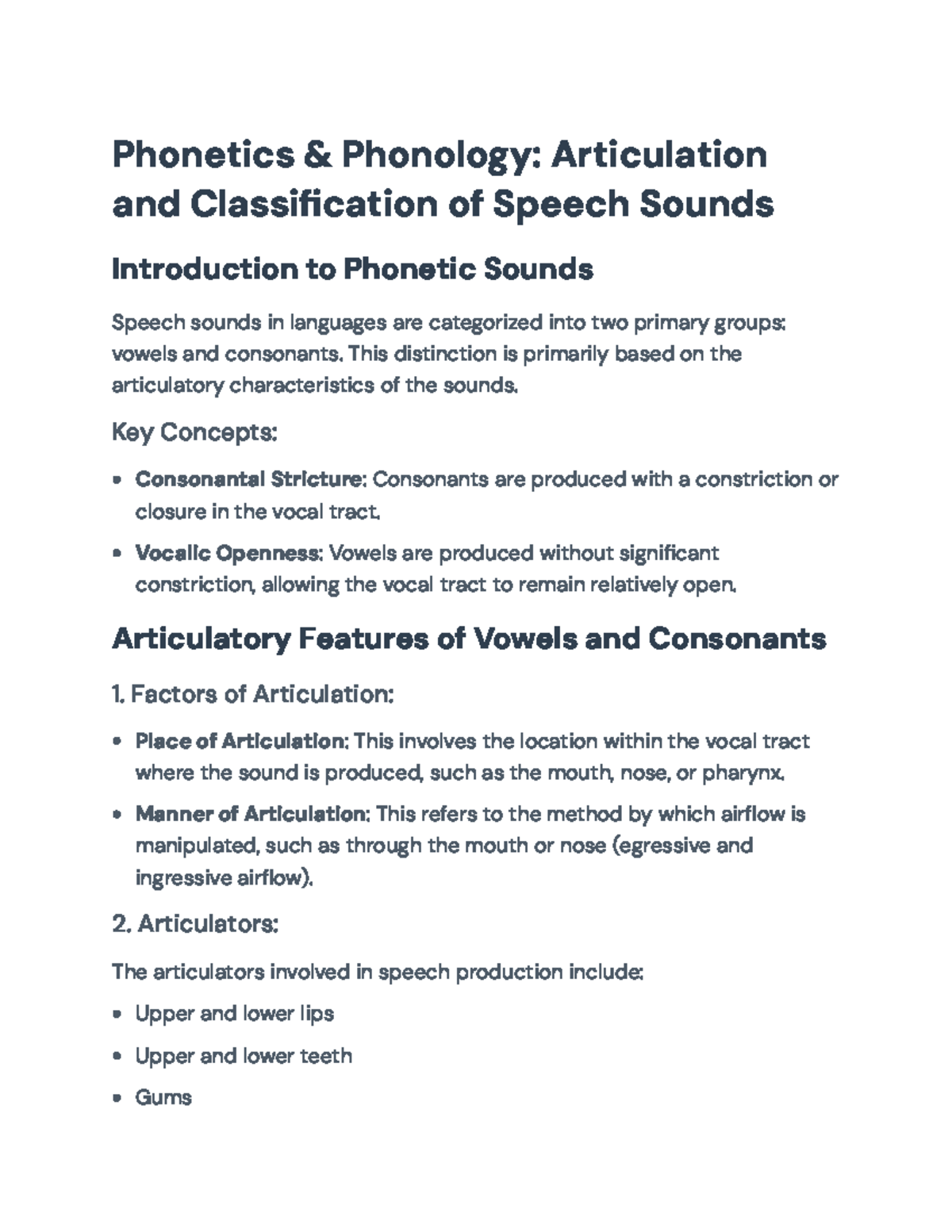 Phonetics & Phonology: Articulation of Speech Sounds and Features ...