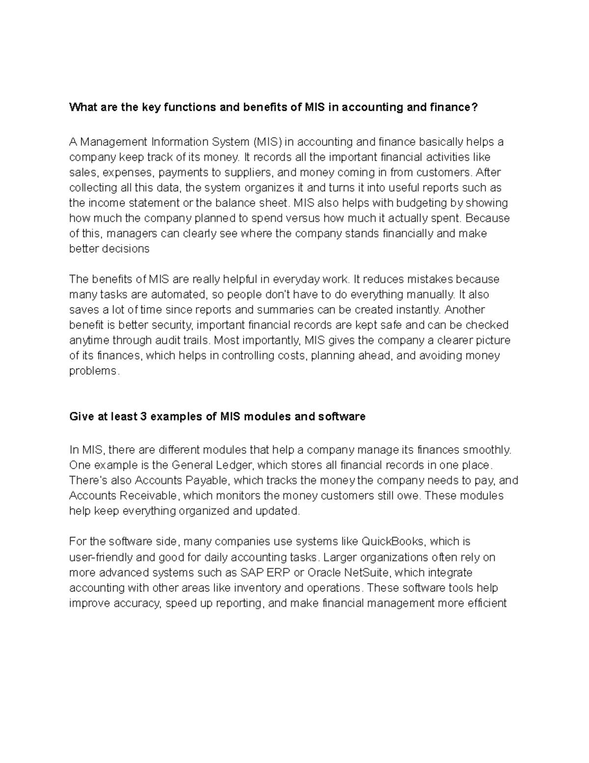 MIS in Accounting: Key Functions, Benefits, and Software Examples - Studocu