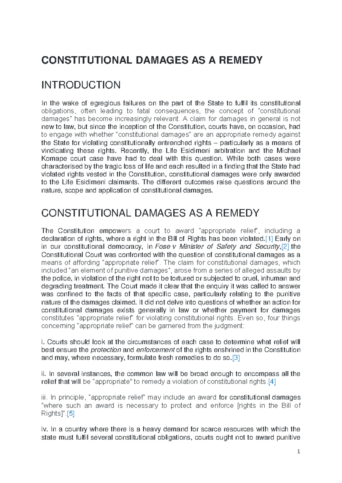 Constitutional Damages as a Remedy: Insights from South African Law ...