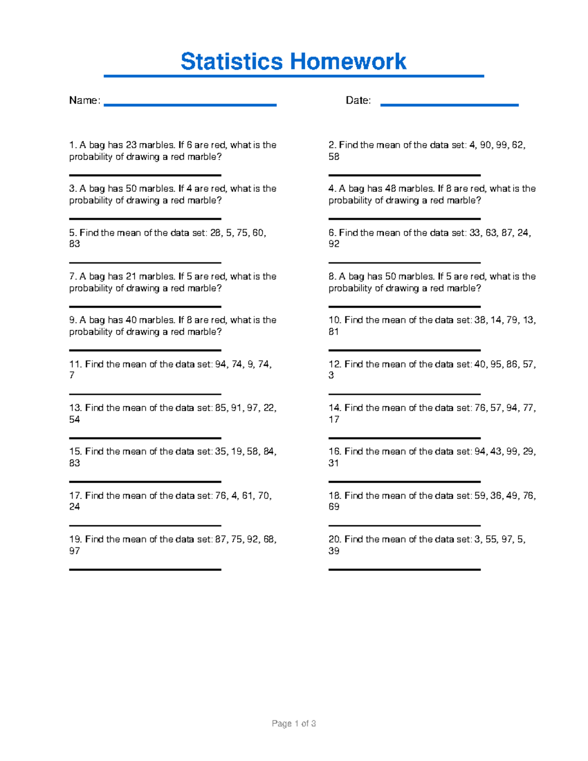 Statistics Homework 2: Probability & Mean Calculations - Studocu