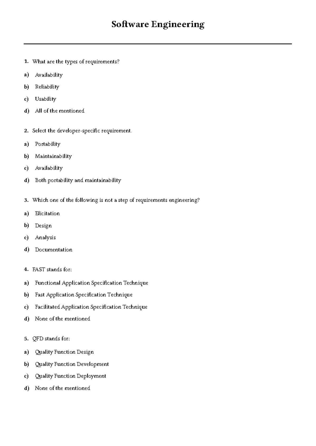 CSE302 Software Engineering MCQ Review Sheet 7 - Studocu