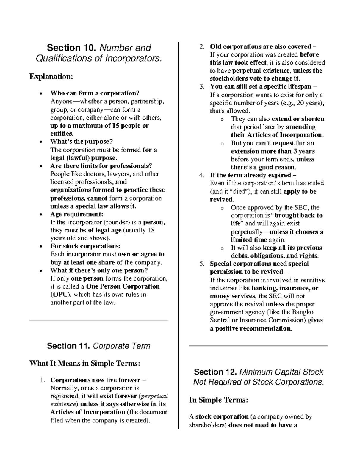 Corpo Title 2 - Notes on Incorporators and Corporate Structure - Studocu