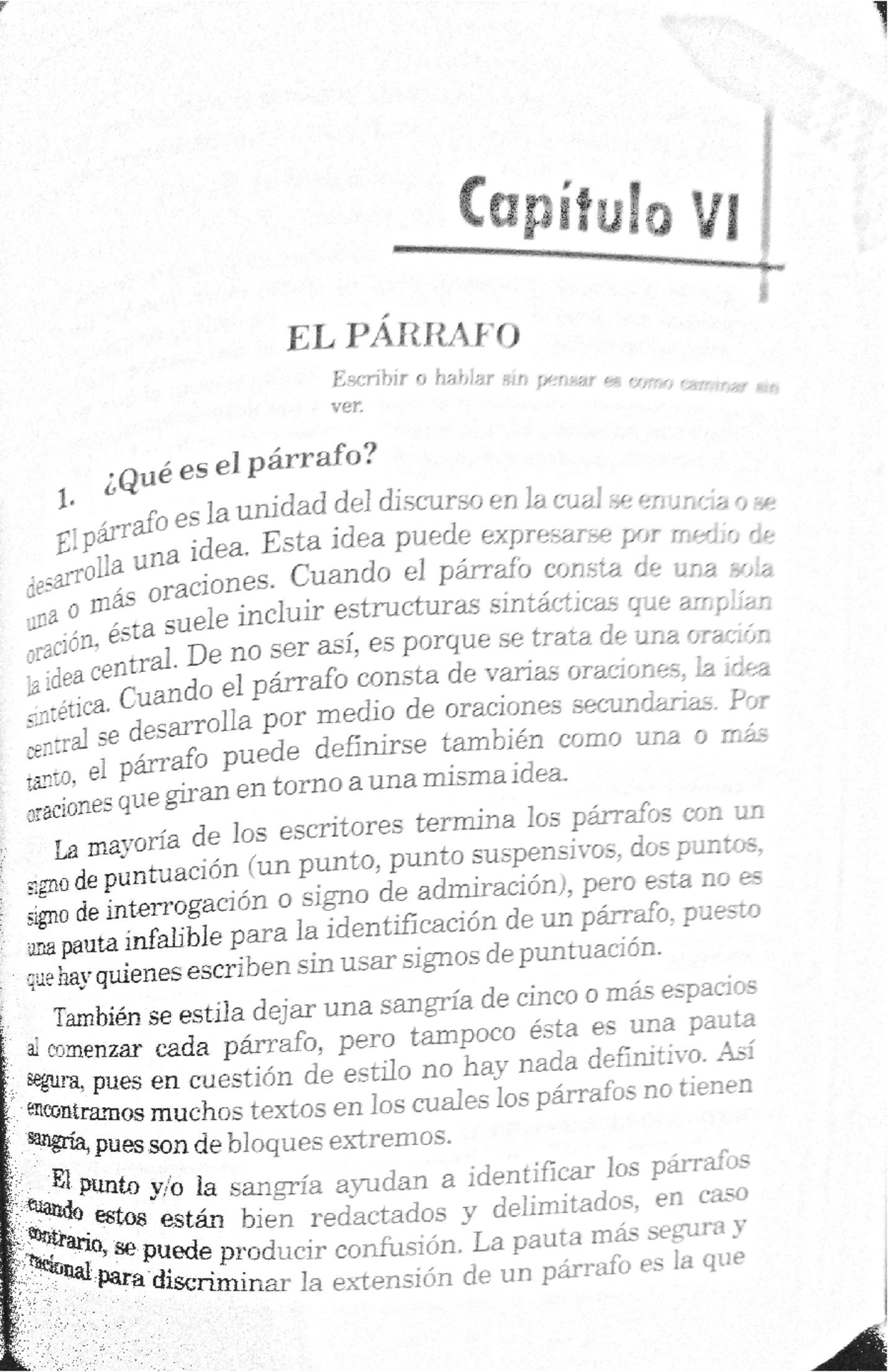 Capítulo VI: El Párrafo y su Estructura en la Escritura - Studocu