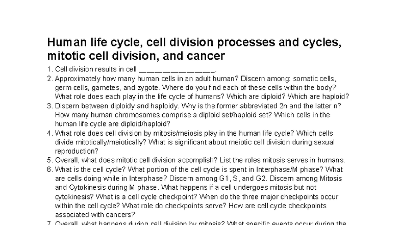 Understanding the Human Life Cycle & Cell Division: Mitosis, Cancer ...