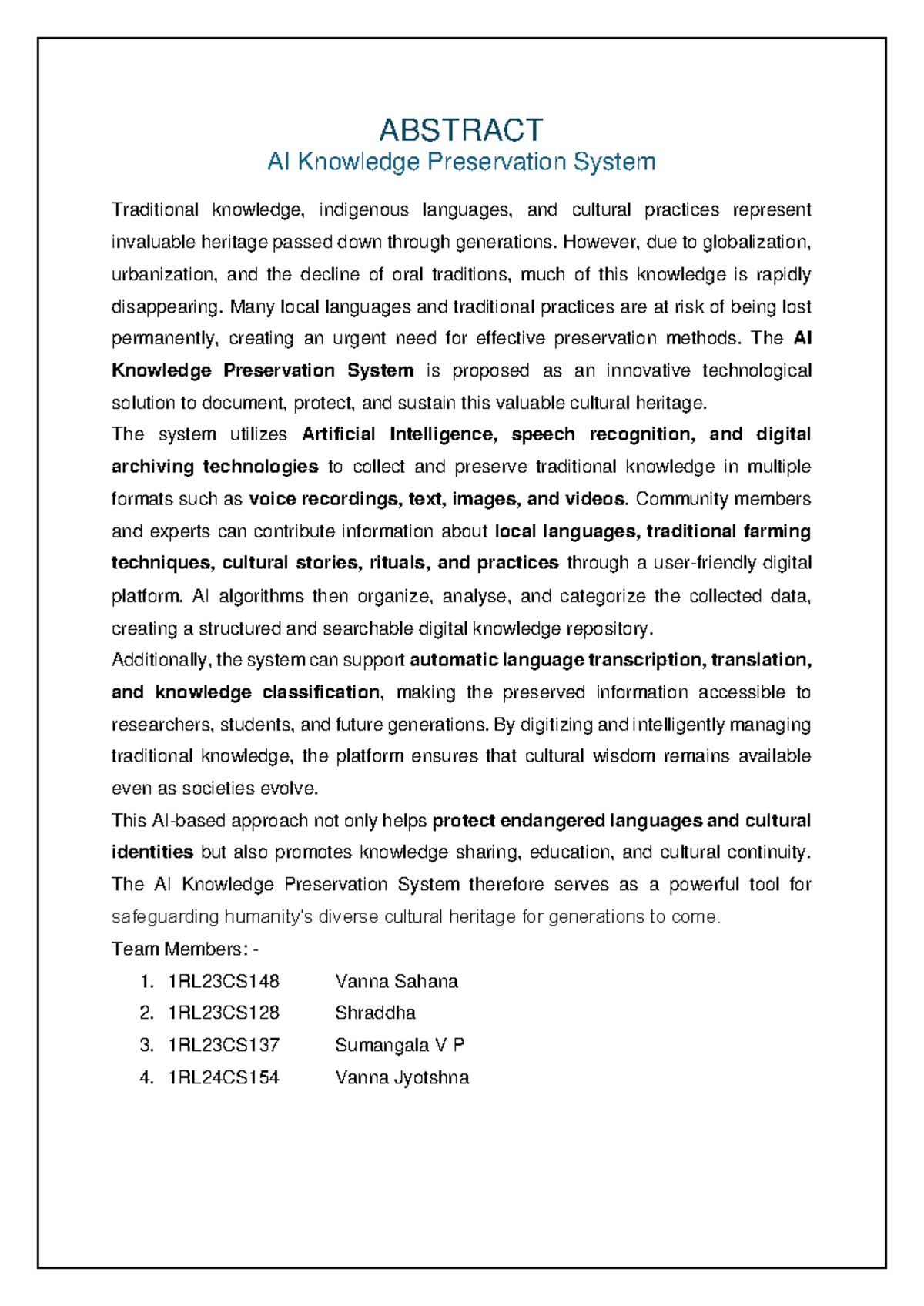 AI Knowledge Preservation System: Safeguarding Cultural Heritage - Studocu