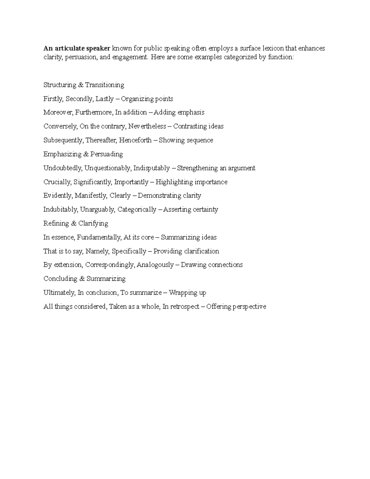 Articulate Speaker's Surface Lexicon for Effective Communication - Studocu