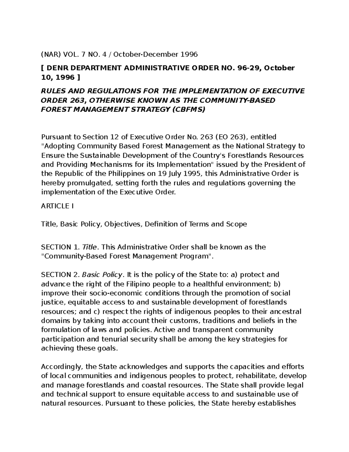 (NAR) CBFM Rules & Regulations: Implementing EO 263 for Forest ...