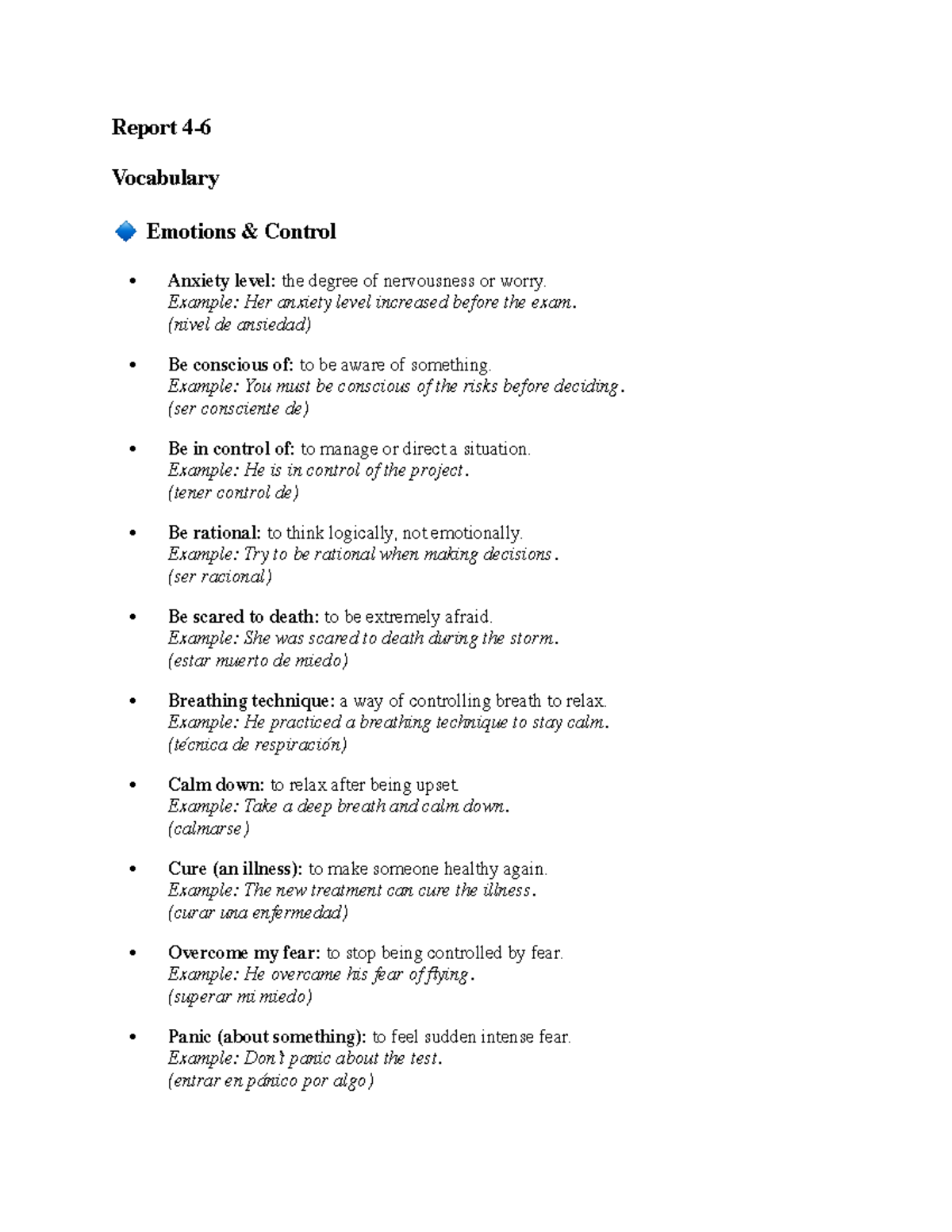 Report on Vocabulary for Emotions and Anxiety Control (4-6) - Studocu