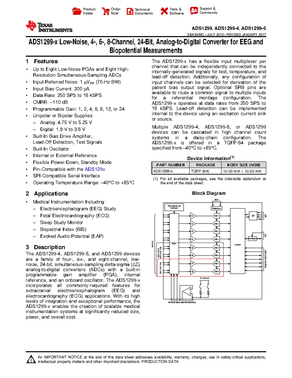 ADS1299 EEG Signal Processing Technical Document - SBAS499C - Studocu