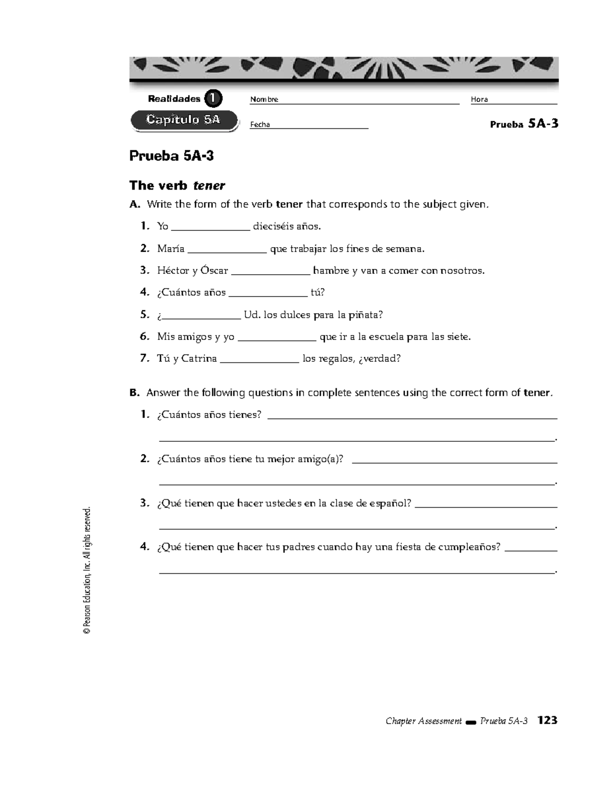 5A-3 Verb Tener Practice Assessment and Exercises - Studocu