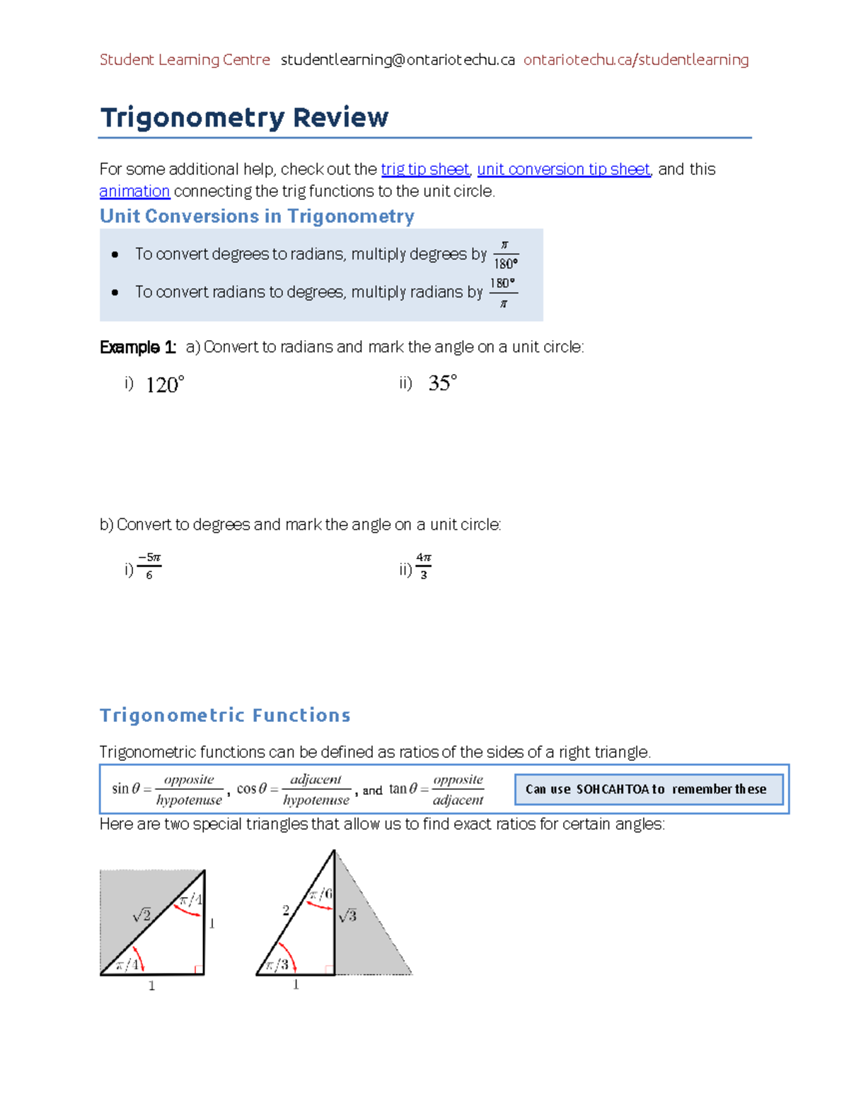 Trigonometry Review W2024 - Trigonometry Review For some additional ...