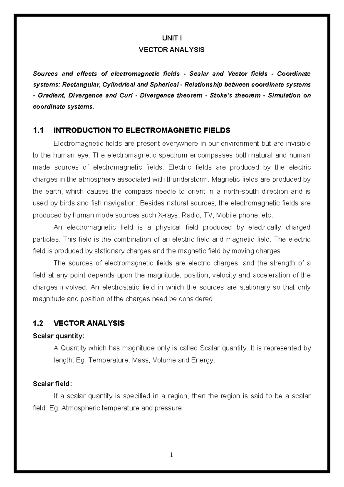 Lecture Notes on Electromagnetic Theory (Course Code: EM101) - Studocu