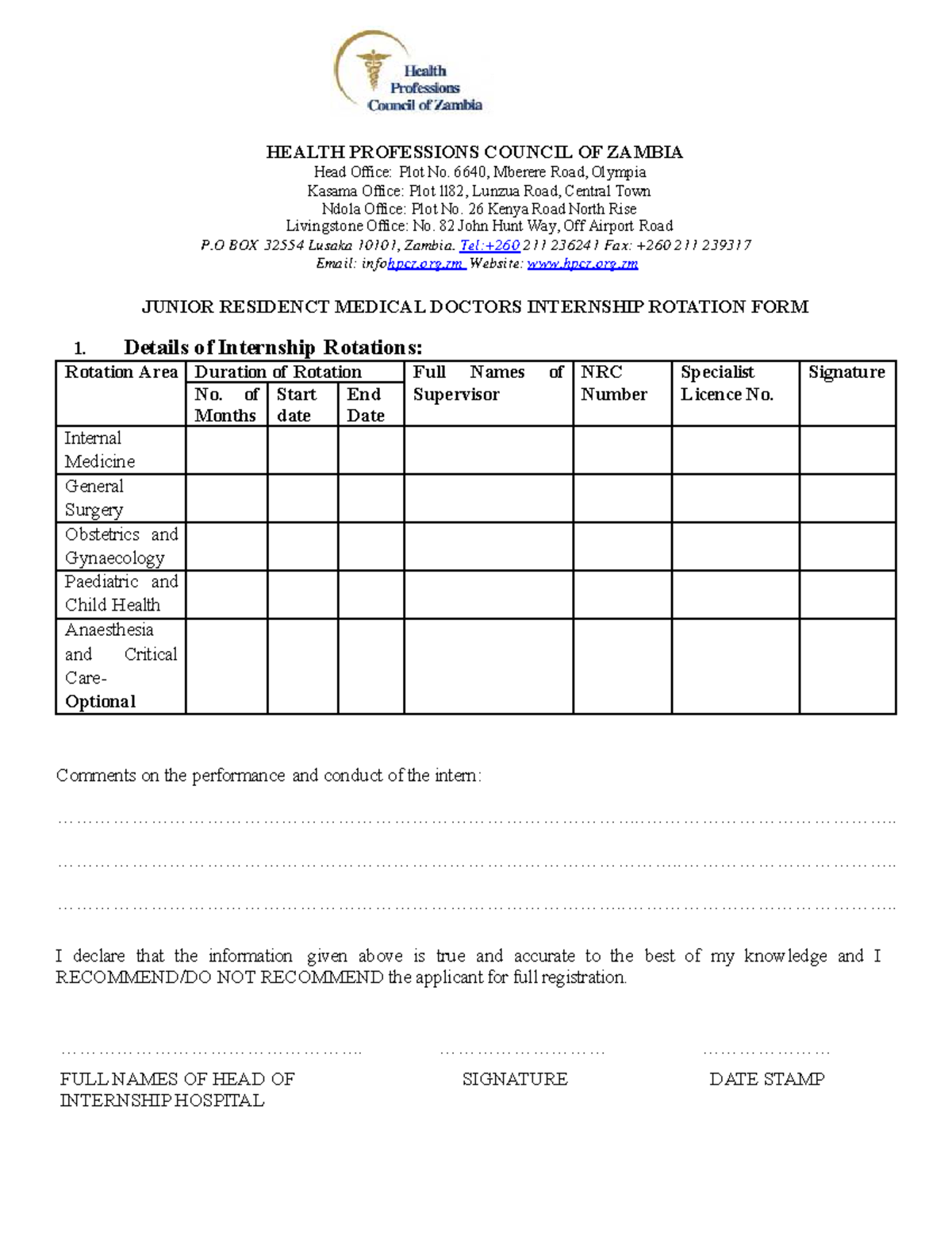 JUNIOR RESIDENT MEDICAL DOCTORS INTERNSHIP ROTATION FORM 2024 - Studocu