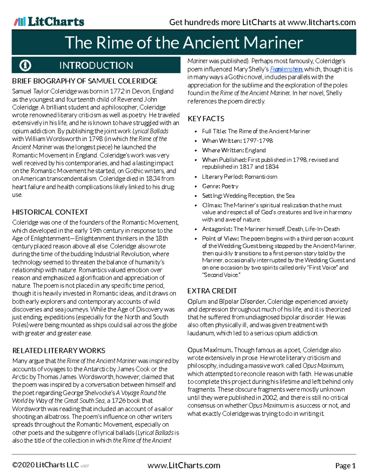 The Rime of the Ancient Mariner: Comprehensive Lit Chart Analysis - Studocu
