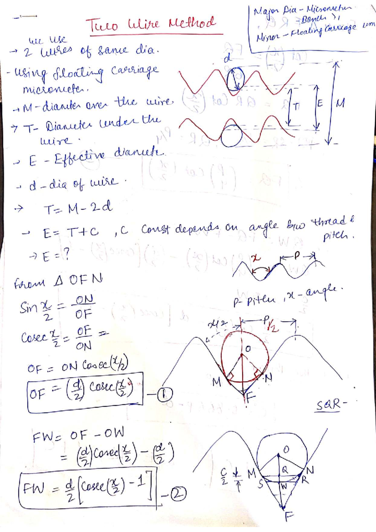 Two Wire Method for Measuring Effective Diameter in Threads - Studocu