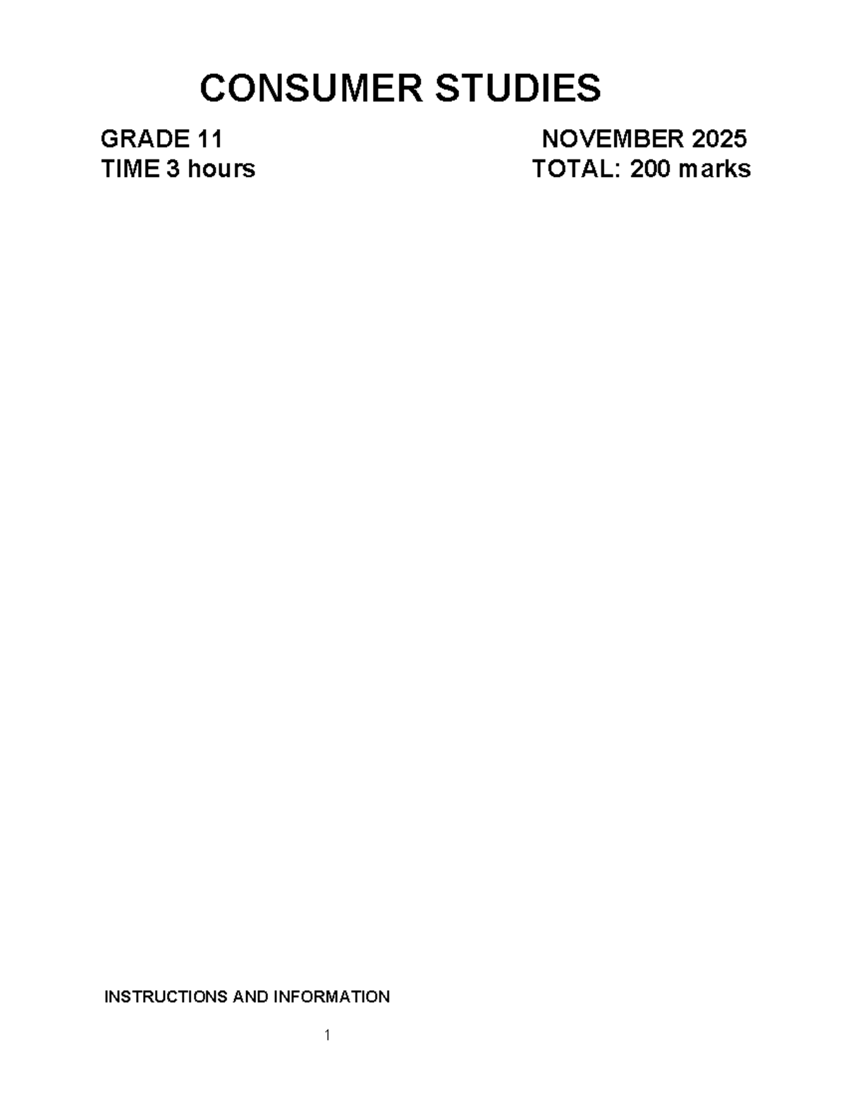 Consumer Studies Grade 11 November 2025 Exam Paper - Studocu