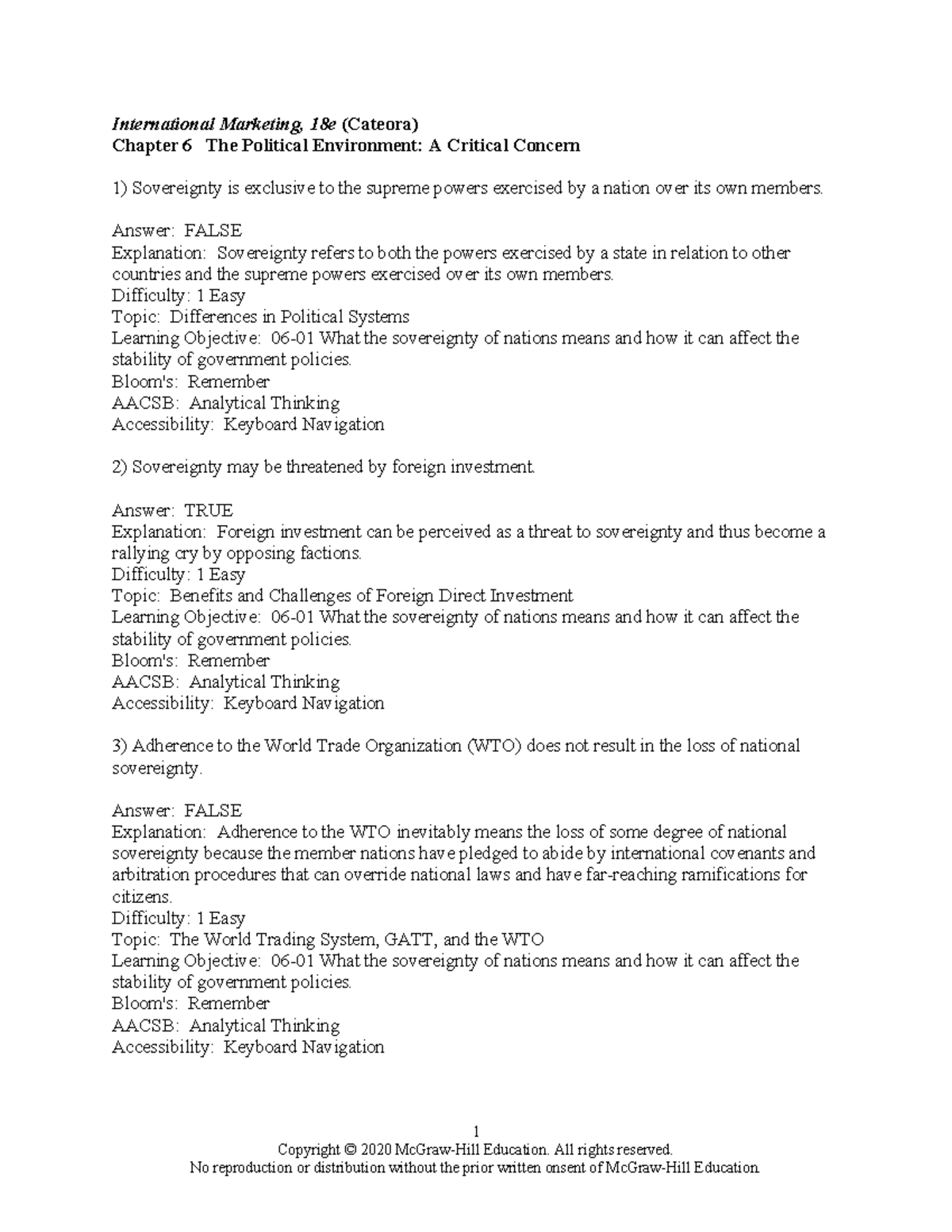Cateora 18e Chapter 06 Answer Key: The Political Environment - Studocu