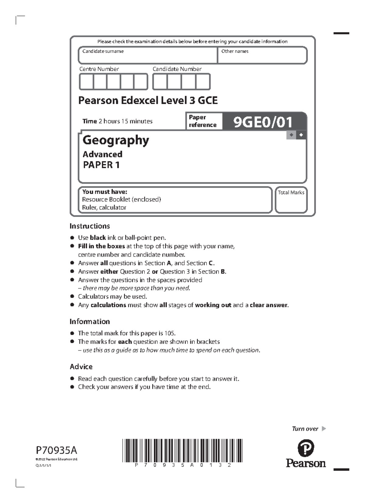 Edexcel A Level Geography Paper 1 Exam Questions June 2022 - Studocu