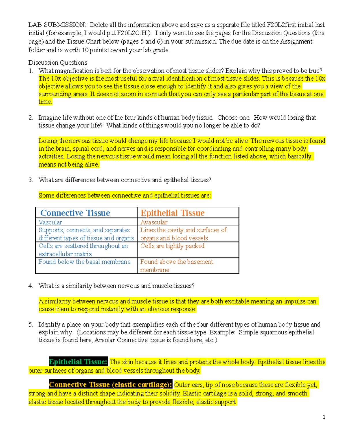 Histology Lab report - LAB SUBMISSION: Delete all the information above ...