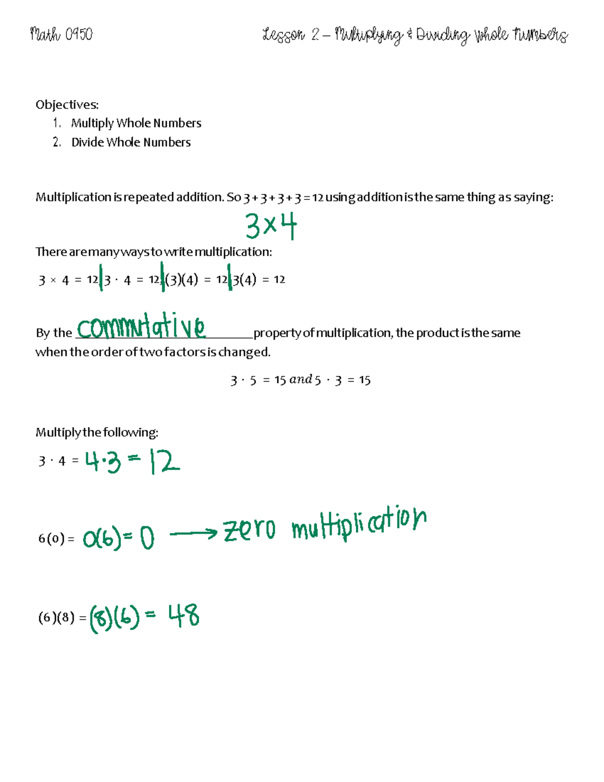 Math 0950 Lesson 2 – Multiplying & Dividing Whole Numbers - Studocu