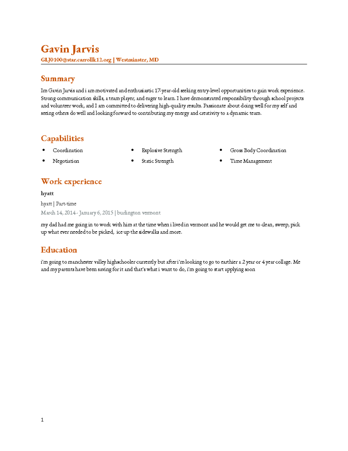 Jarvis Resume - very well spreaded sheet - Gavin Jarvis GLJ0100@star ...