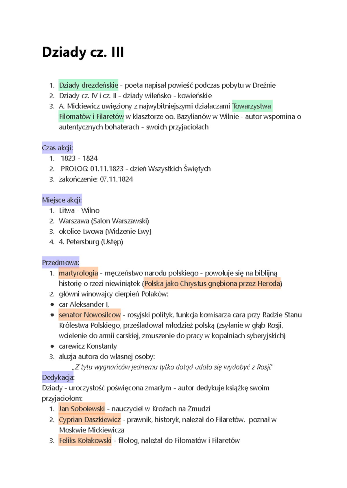 Dziady cz. III - szczegółowe streszczenie najważniejsze informacje - Dziady cz. III Czas akcji ...