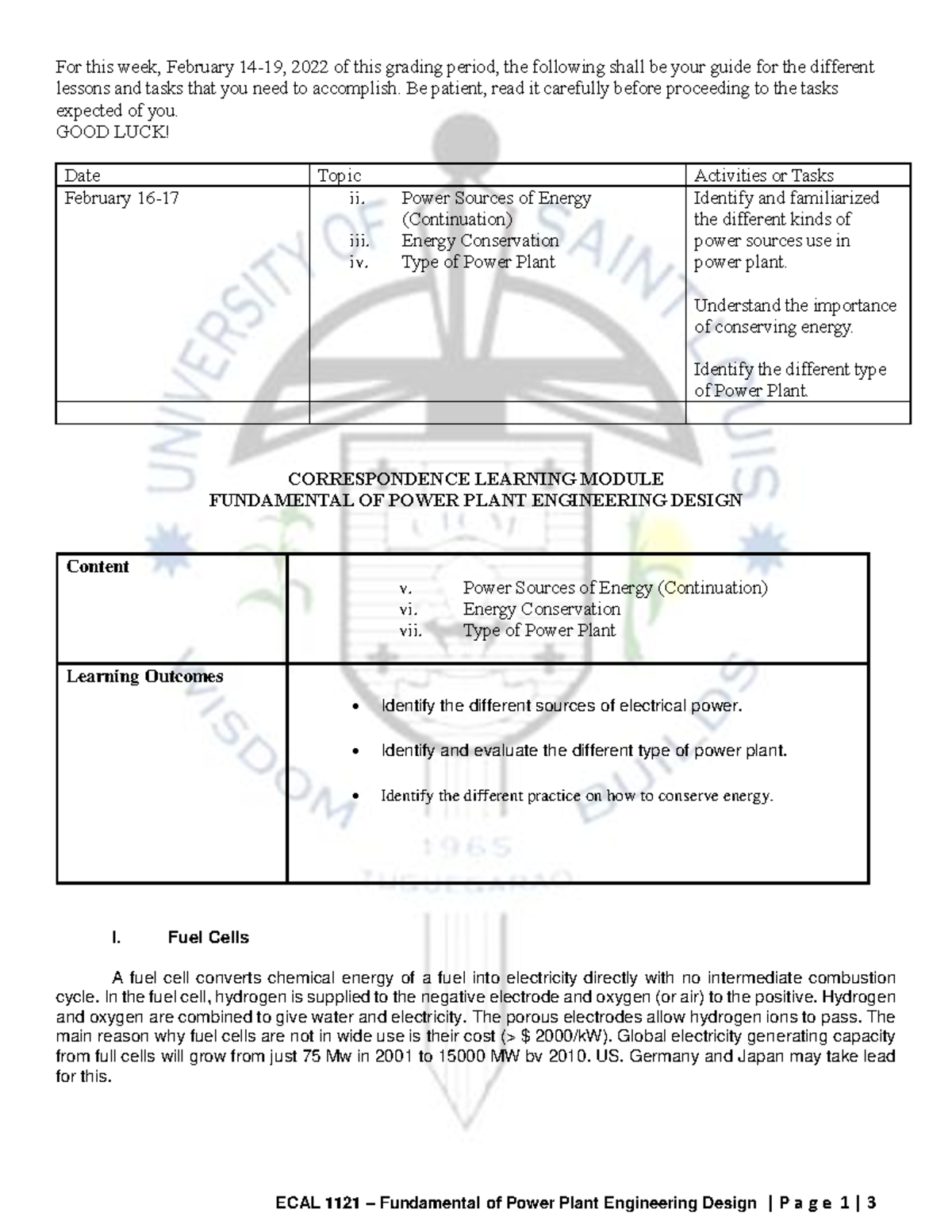 EE- Module-Fundamental of Power Plant Engineering week 4-5(LMS) - ECAL ...