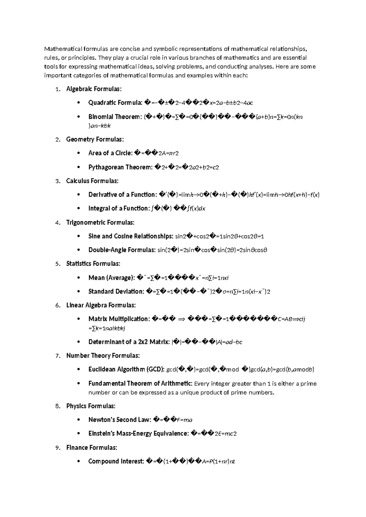 Mathematics - Summary of Key Numerical Methods and Formulas - Studocu