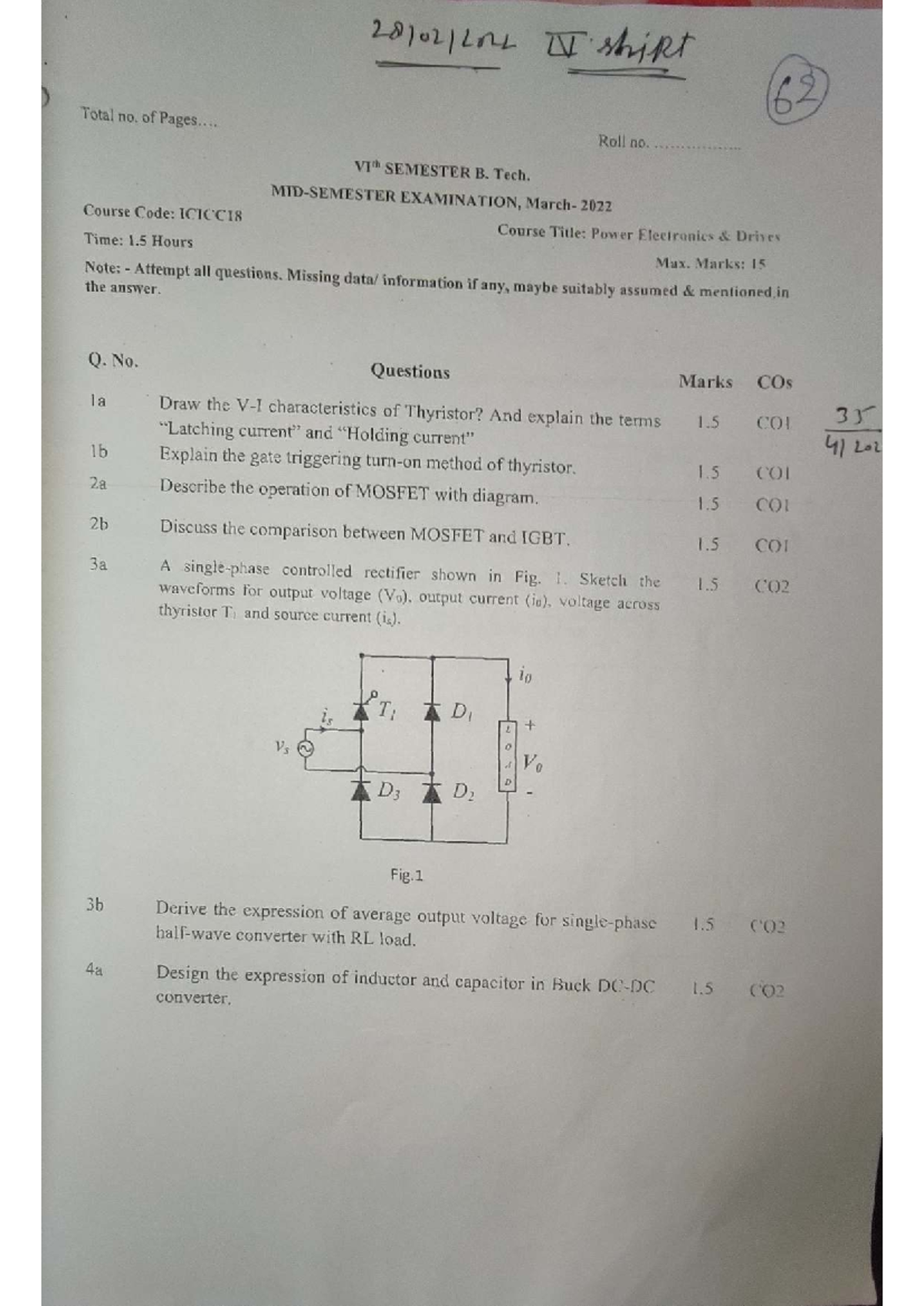 Power Electronics Drives - B.Tech. (ICE) 6th Sem. Mid Sem Exam PYQs - Studocu